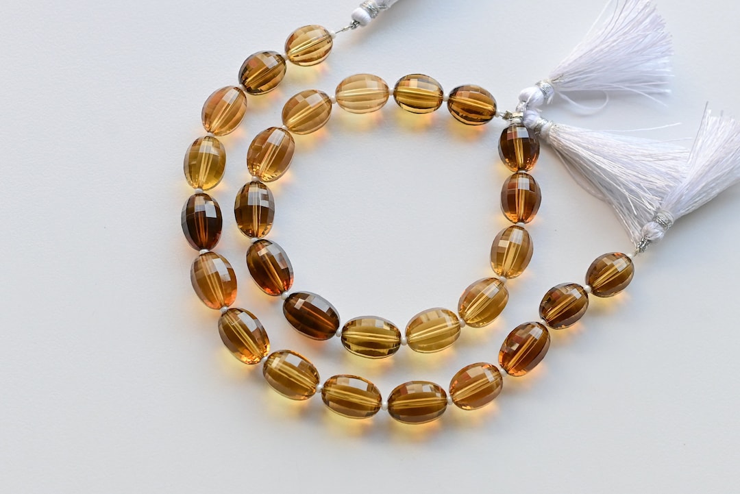 14 Pieces Cognac Quartz Oval Egg Step Cut Faceted Beads Natural ...