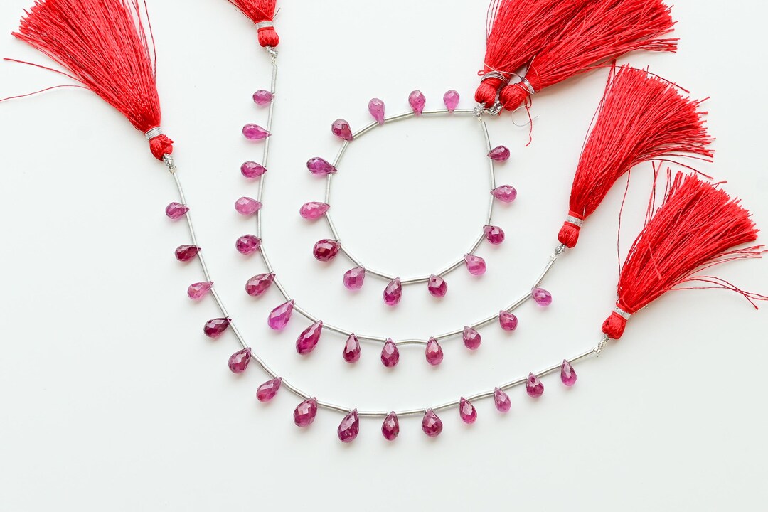 14 Pieces Ruby Glass Filled Drop Faceted Beads Natural Gemstone Side ...