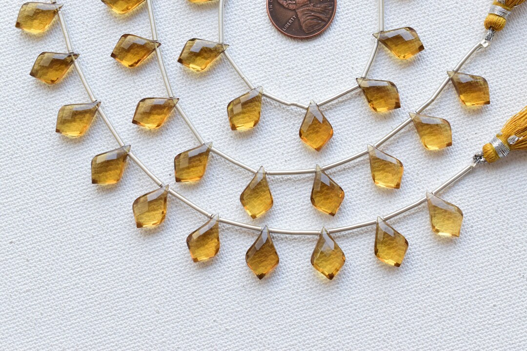 10 Pieces Cognac Quartz Pear Slanted Briolette Beads | Natural ...