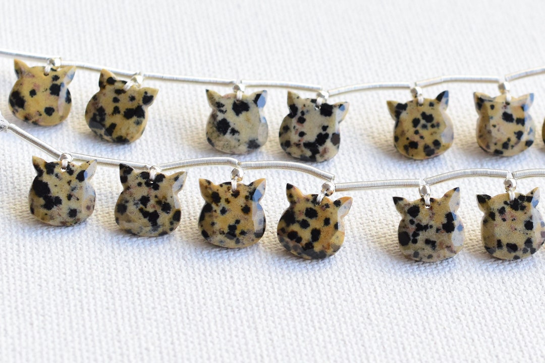 8 Pieces Dalmatian Jasper Faceted Cat Face Beads | 11x11x6 Mm | Natural ...