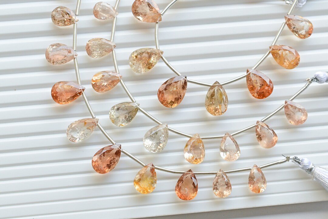 10 Pieces Imperial Topaz Pear Cut Stone Faceted Beads Natural Gemstone ...