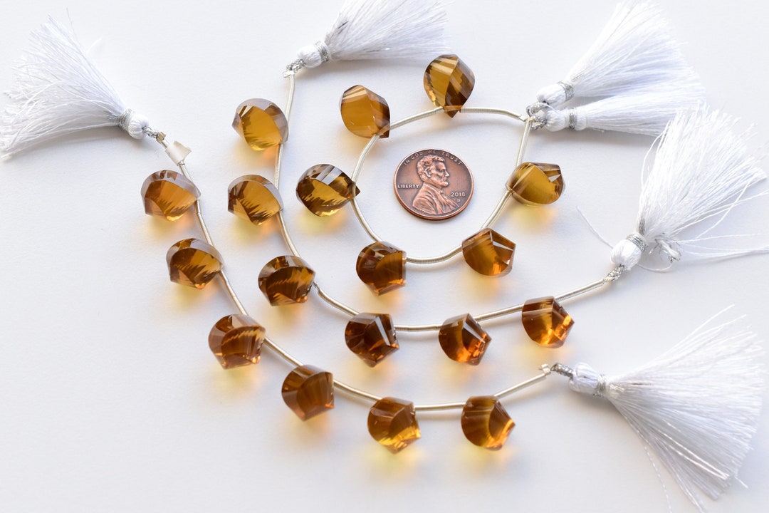 6 Pieces Cognac Quartz Twisted Step Cut Drops Faceted Beads Natural ...