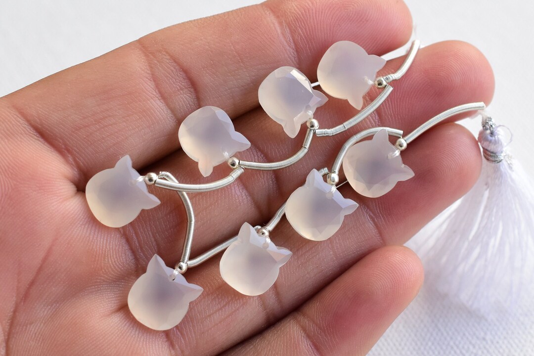 8 Pieces White Onyx Faceted Cat Face Beads | 11x11x7 Mm | Natural ...