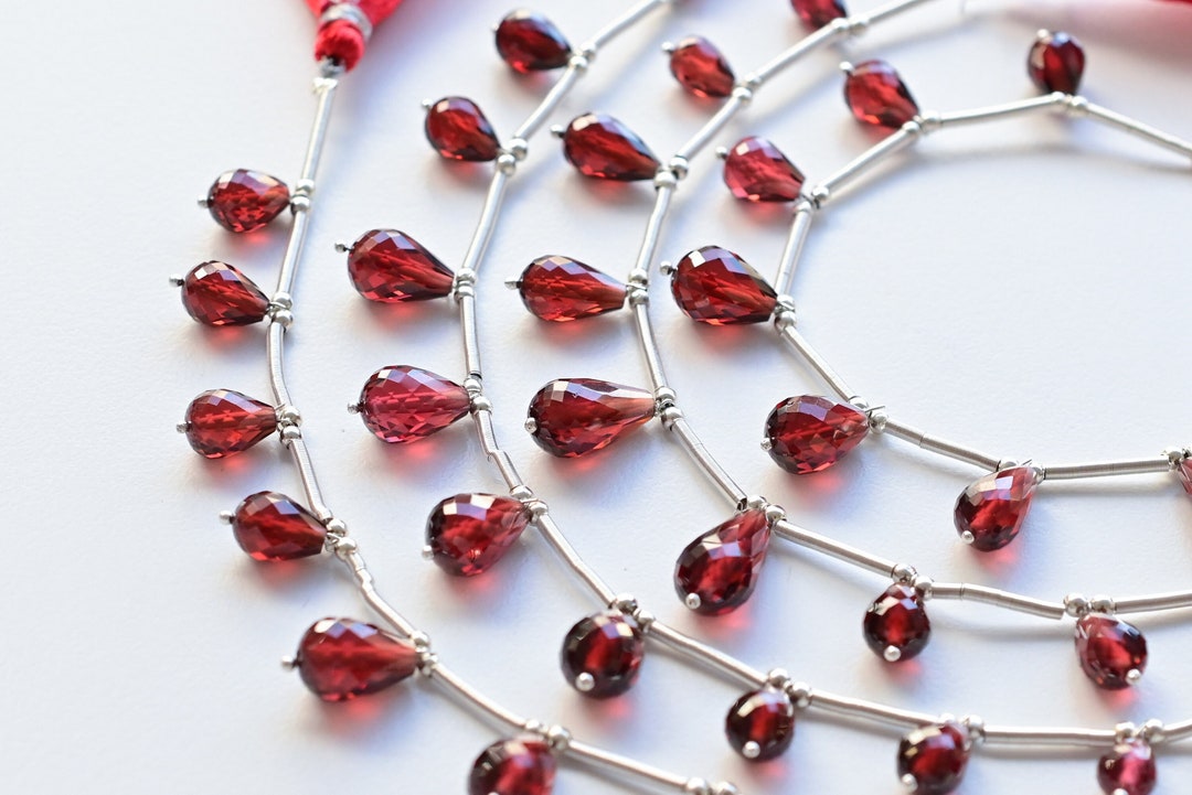 10 Pieces Mozambique Garnet Drop Checker Cut Faceted Beads Natural ...