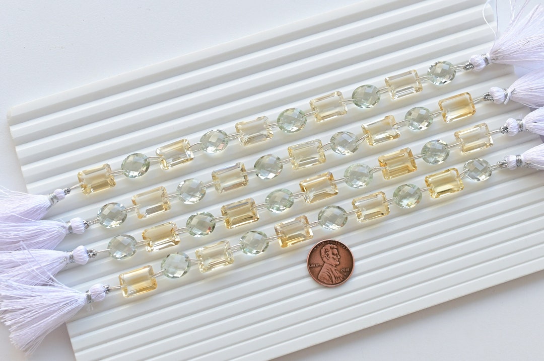 10 Pieces Citrine Octagon Cut & Green Amethyst Oval Briolette Beads ...