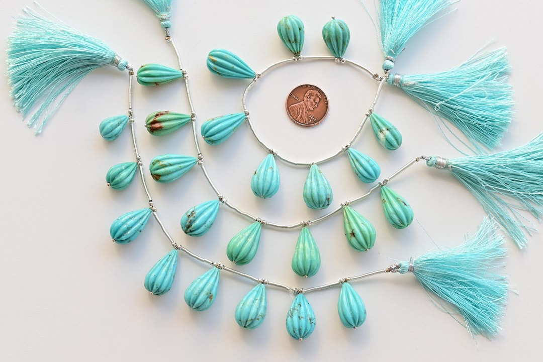 8 Pieces Turquoise Carved Melon Drop Beads Natural Gemstone Strand ...