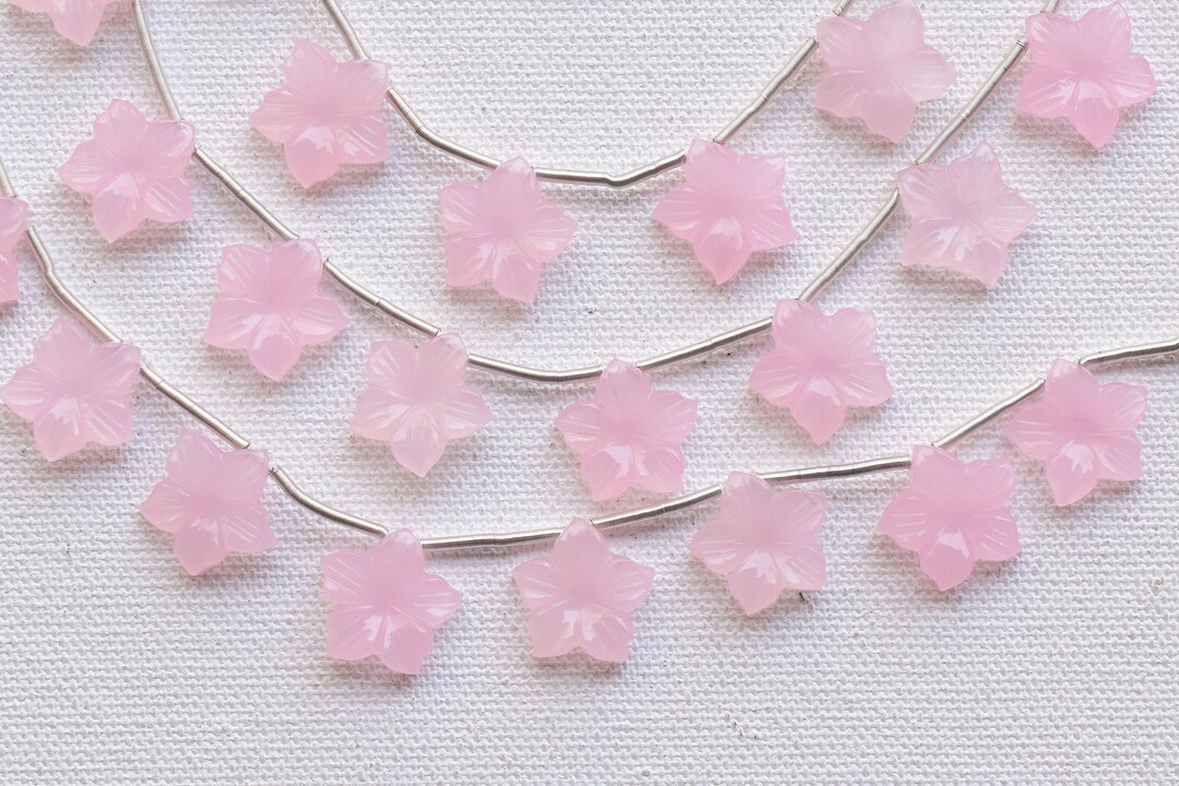 10 Pc Rose Pink Quartzite Carved Jasmine Flower Beads | Natural ...