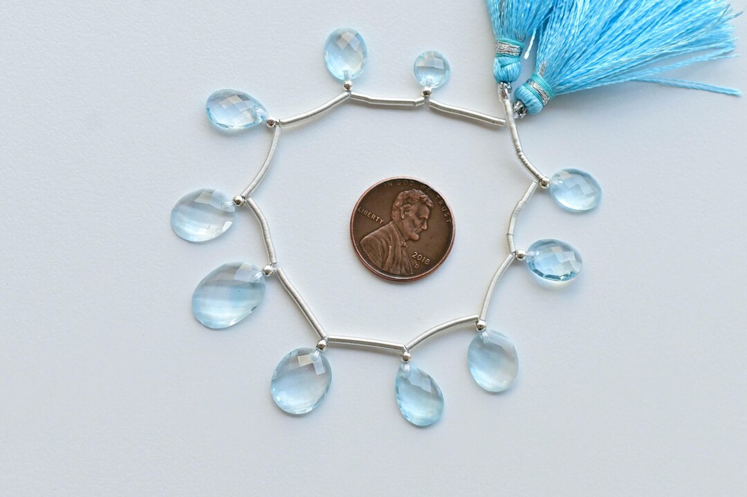 10 Pieces Blue Topaz Oval Checker Cut Faceted Cabochon Beads Natural ...