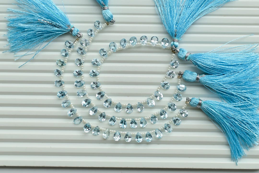20 Pieces Blue Topaz Pear Cut Stone Faceted Beads Natural Gemstone Side ...