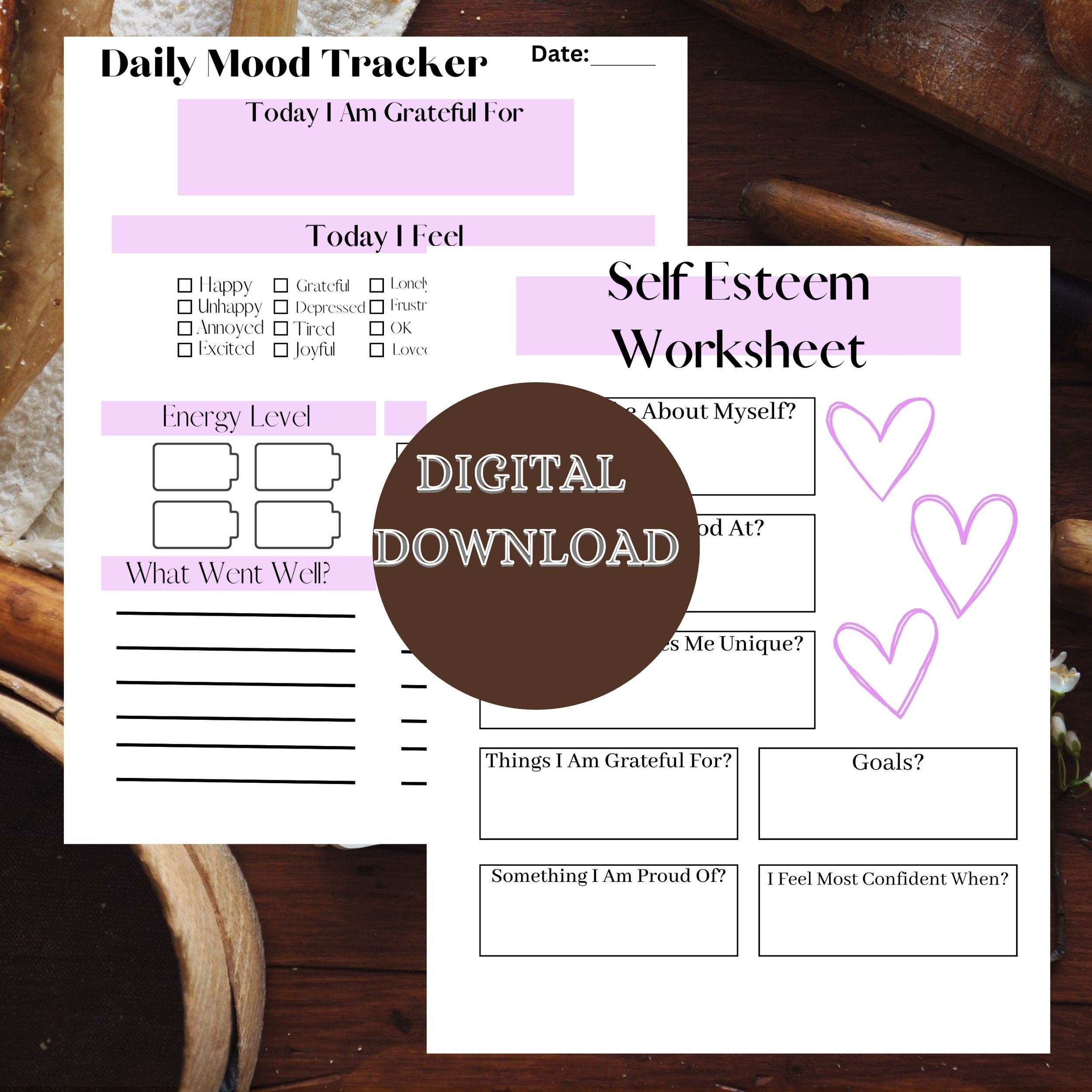 Daily Mood Tracker & Self Esteem Worksheet Printable - Etsy