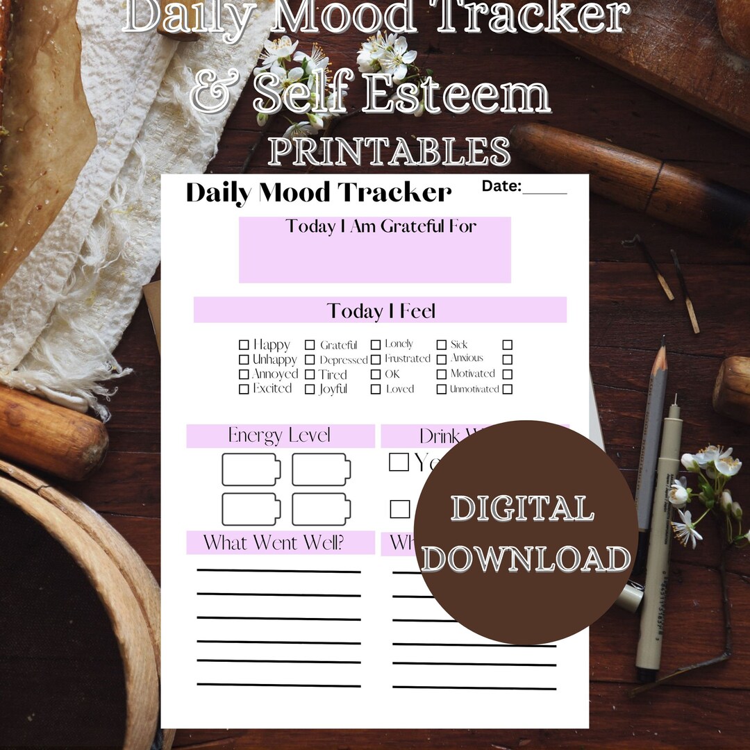 Daily Mood Tracker & Self Esteem Worksheet Printable - Etsy