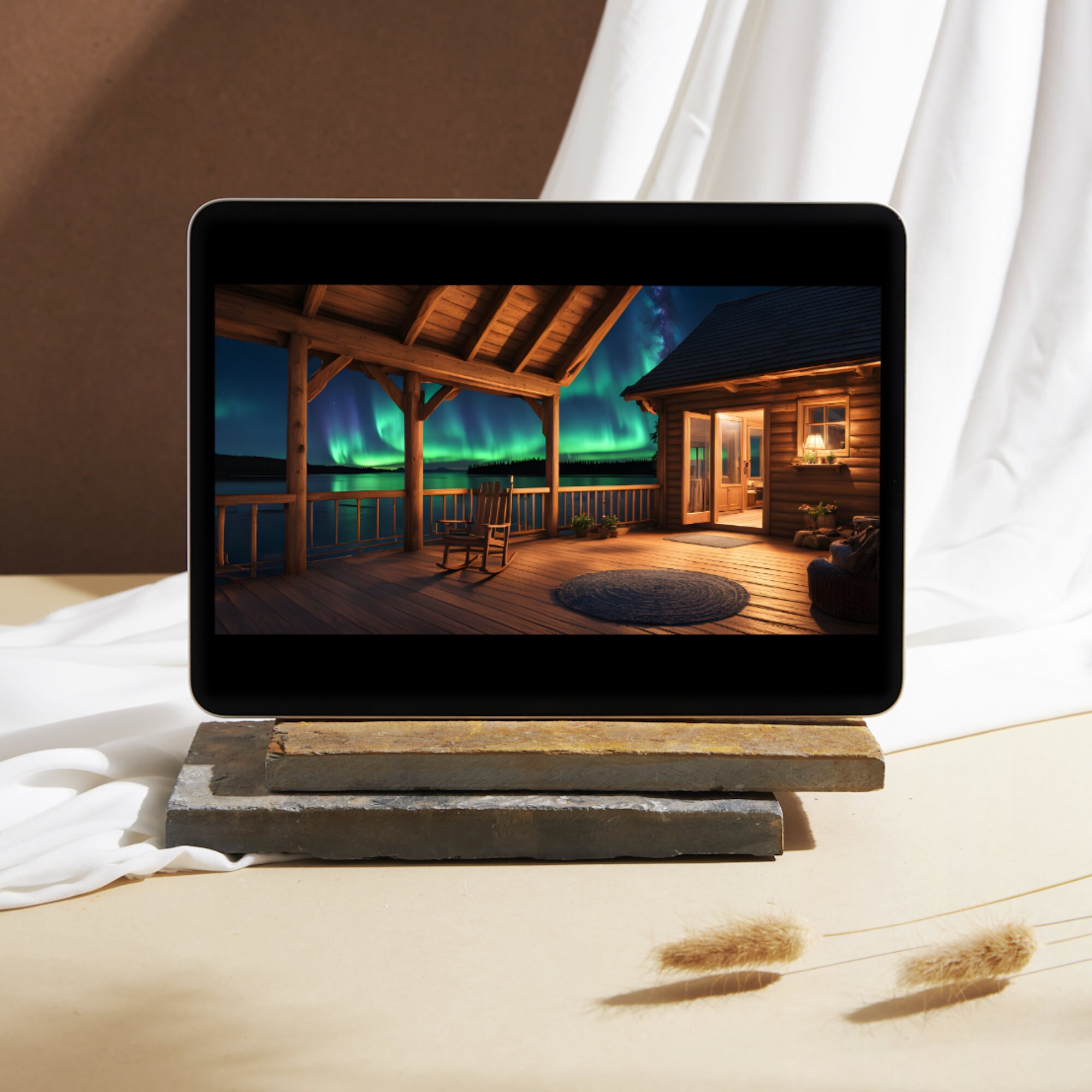 Cozy Cabin and Northern Lights Wallpaper for Phones and Tablets ...