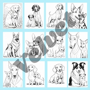 Mama Dog and Puppies Coloring Pages - Etsy