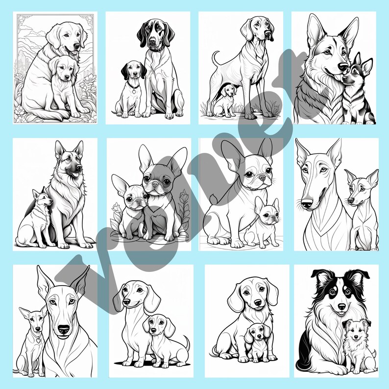 Mama Dog and Puppies Coloring Pages - Etsy