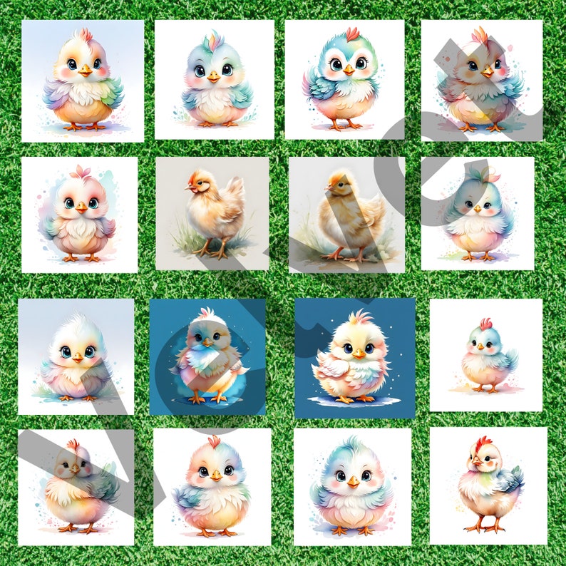 Bundle of 100 Watercolor Clip Art Baby Chickens. 300 Dpi and Can Be ...