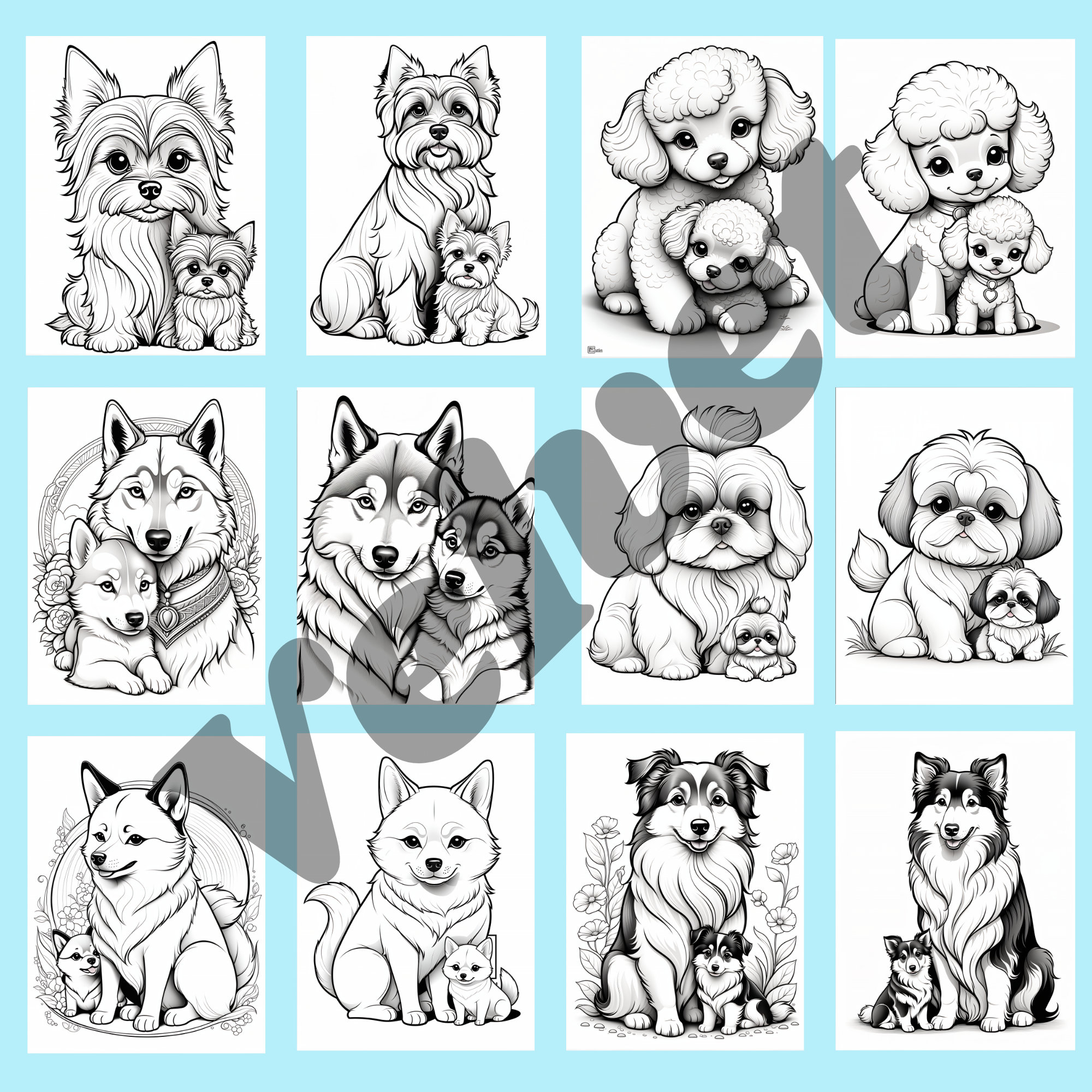 Mama Dog and Puppies Coloring Pages - Etsy