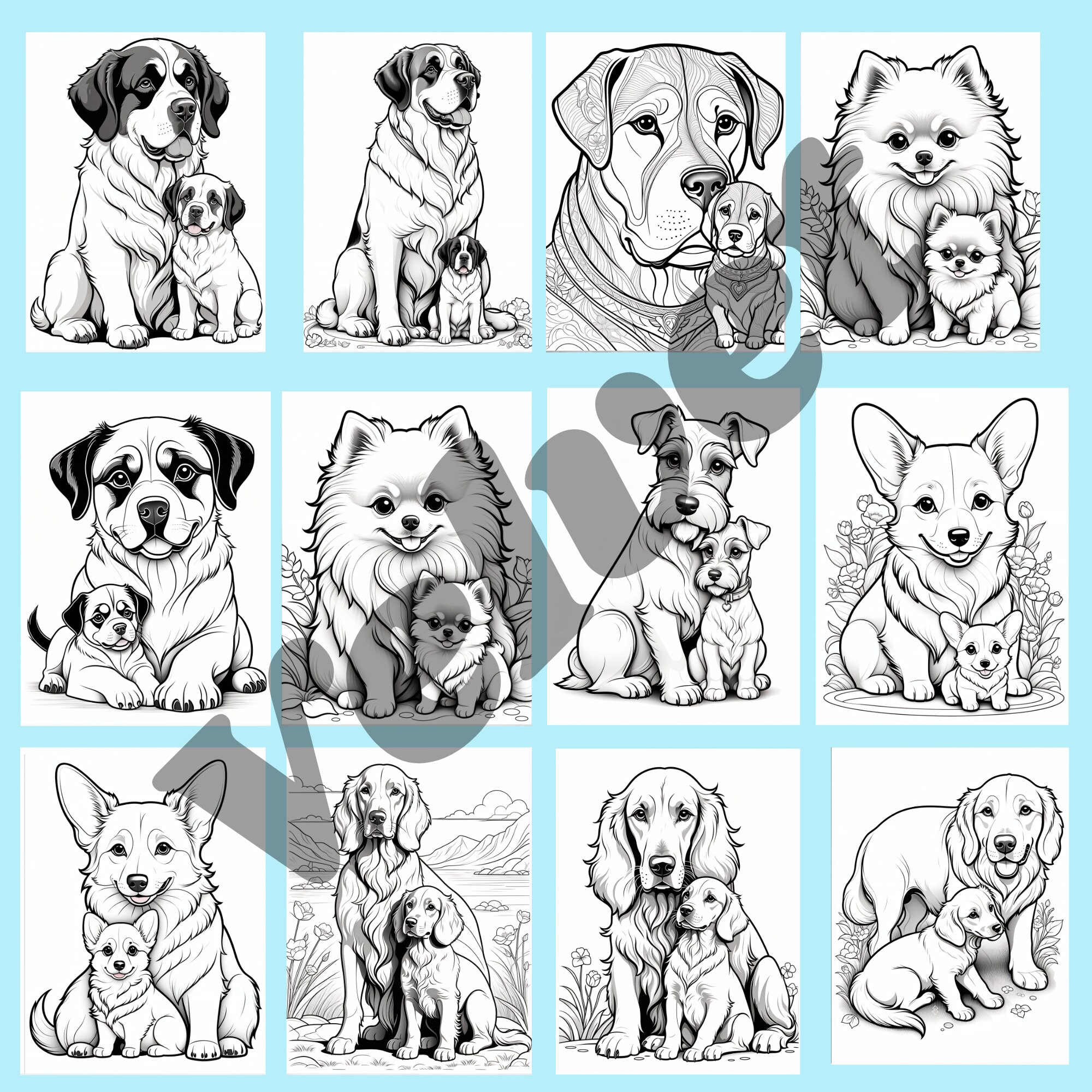 Mama Dog and Puppies Coloring Pages - Etsy