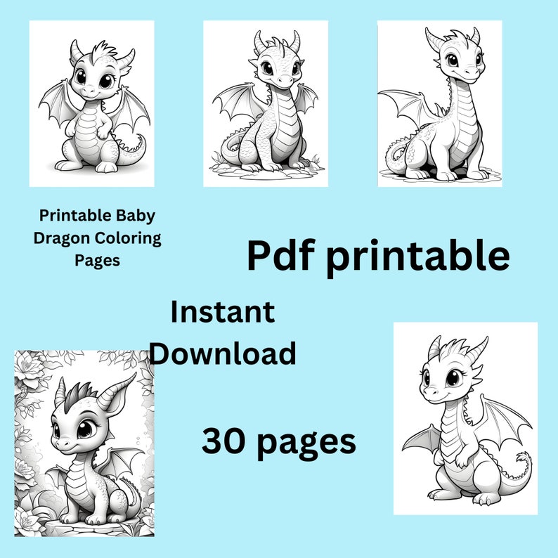 Baby Dragon Coloring Pages. 30 Pages Instant Download. - Etsy