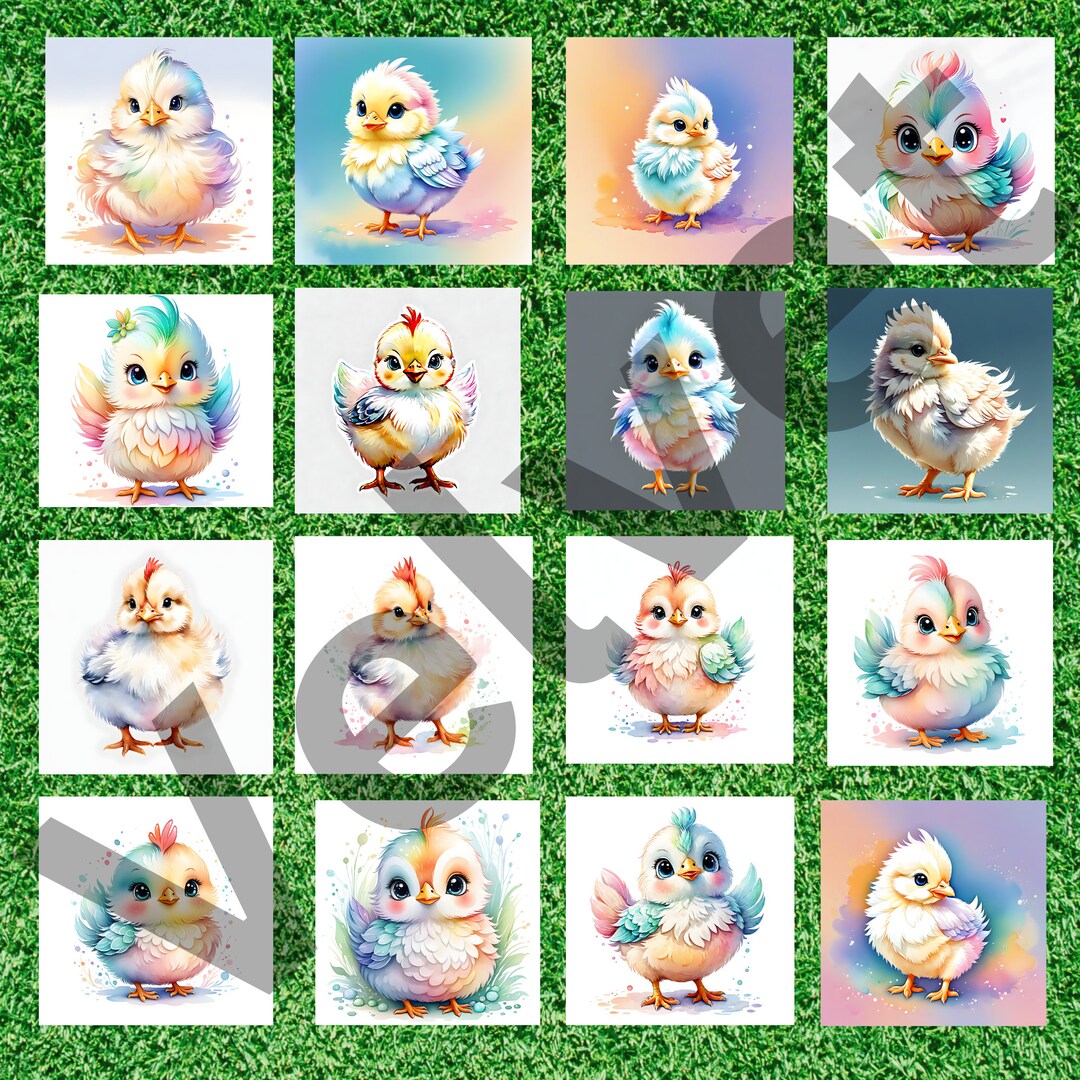 Bundle of 100 Watercolor Clip Art Baby Chickens. 300 Dpi and Can Be ...