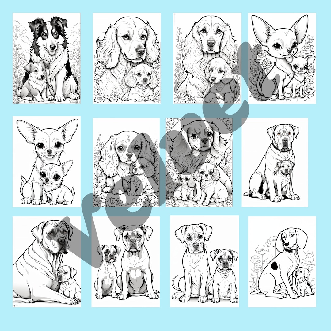 Mama Dog and Puppies Coloring Pages - Etsy