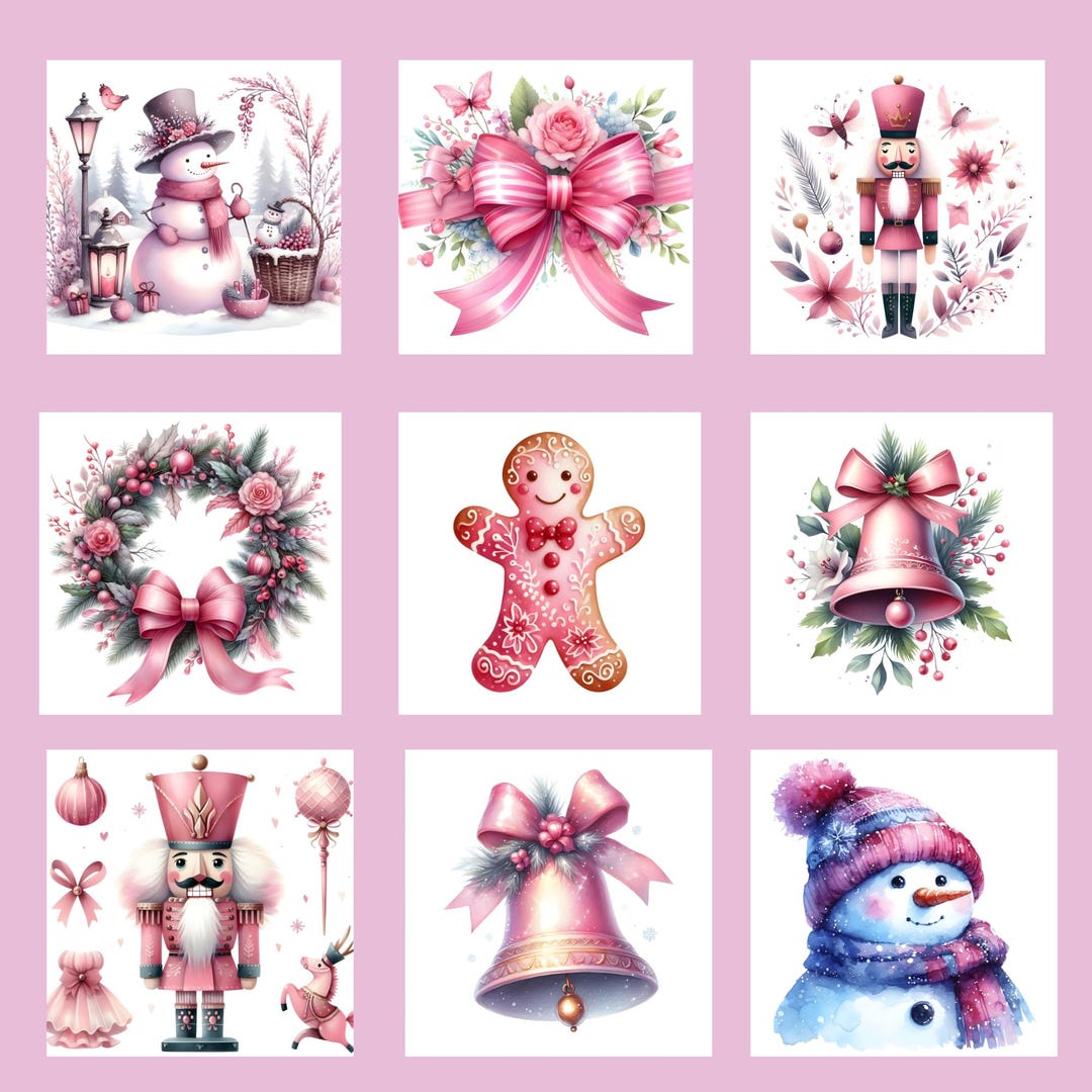 24 Pink Christmas Clip Art. Assorted Images With Transparent ...
