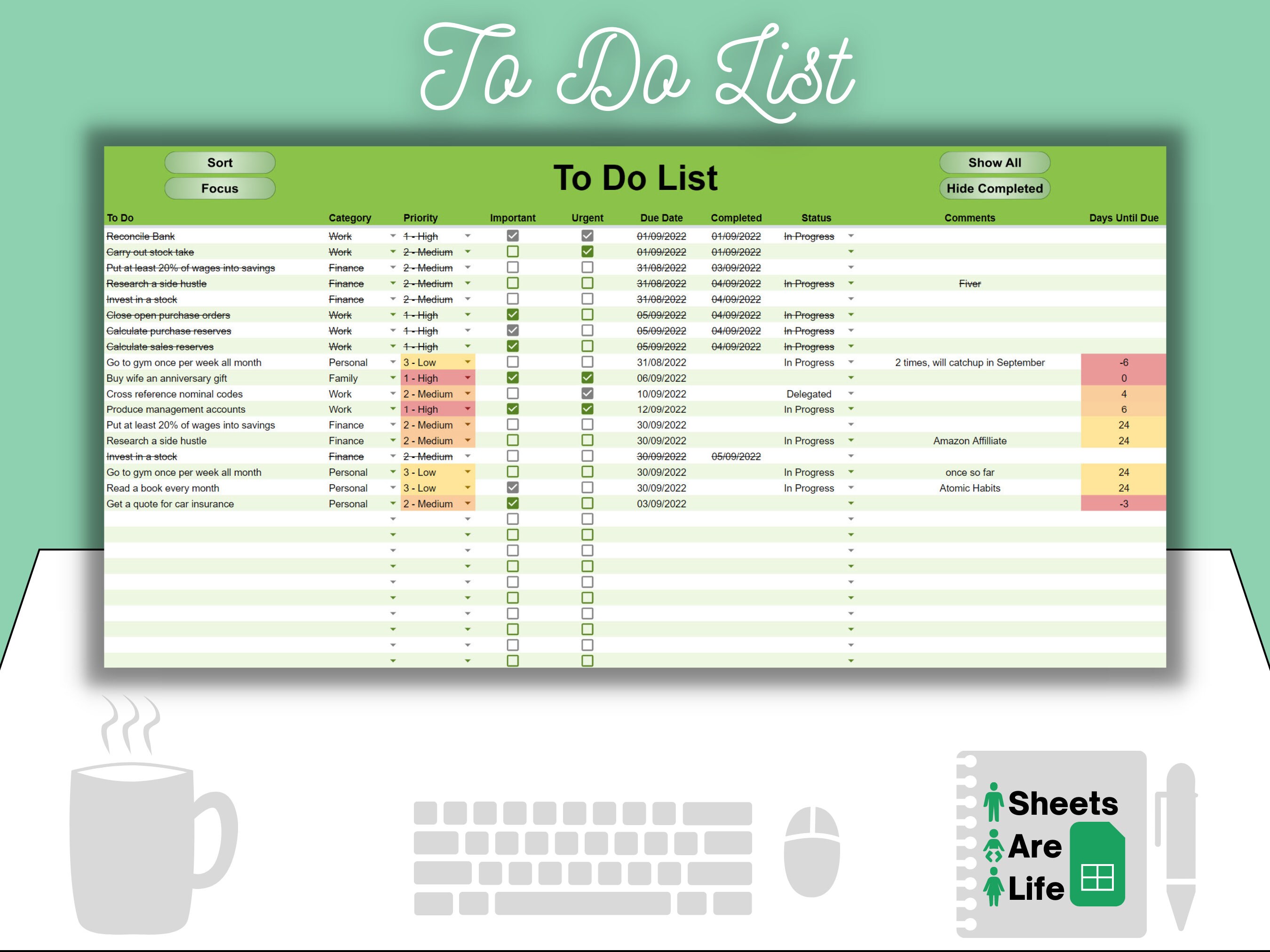 To Do Spreadsheet To-do List Monthly Calendar Daily Planner ...