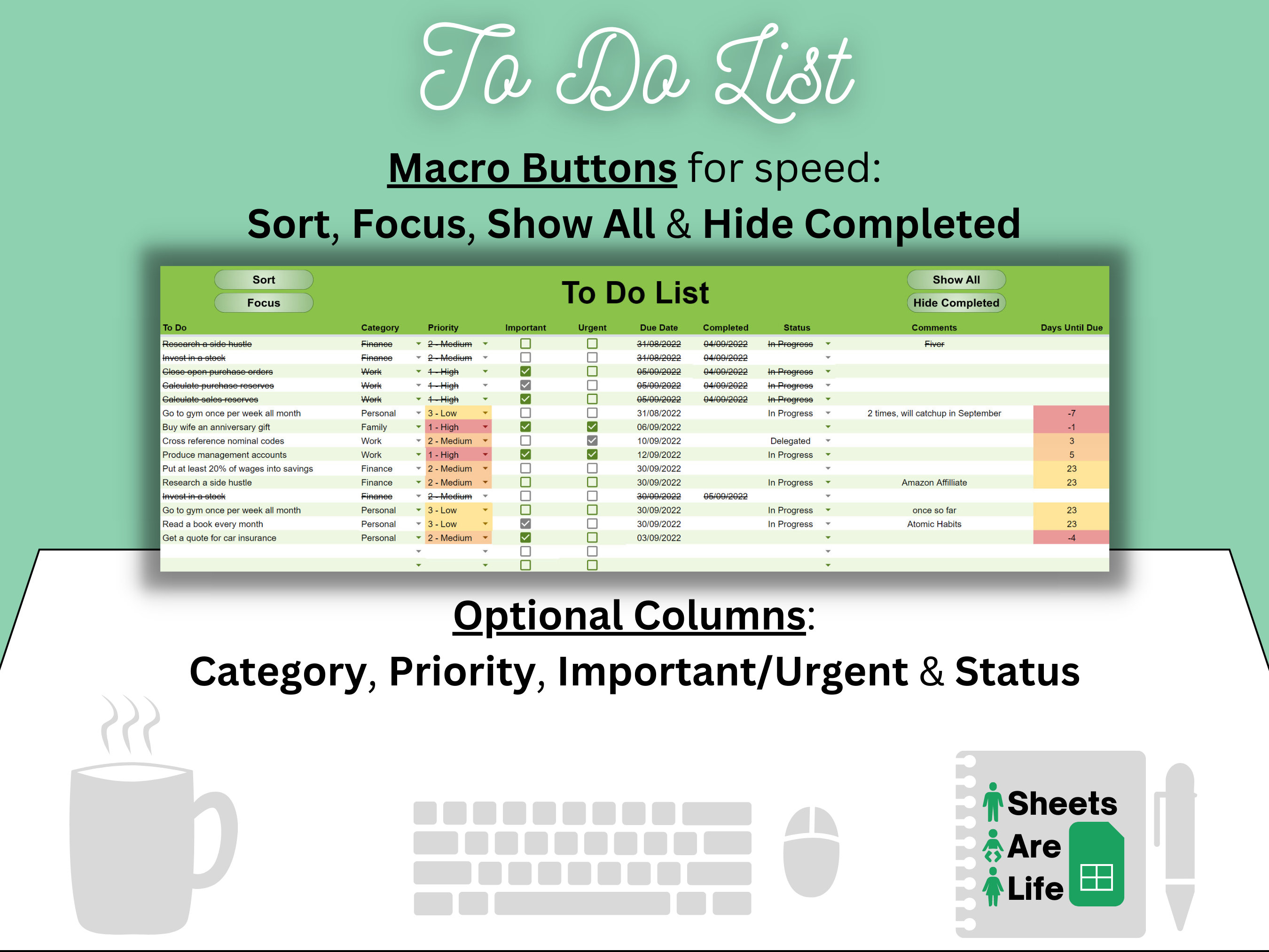 To Do Spreadsheet To-do List Monthly Calendar Daily Planner ...