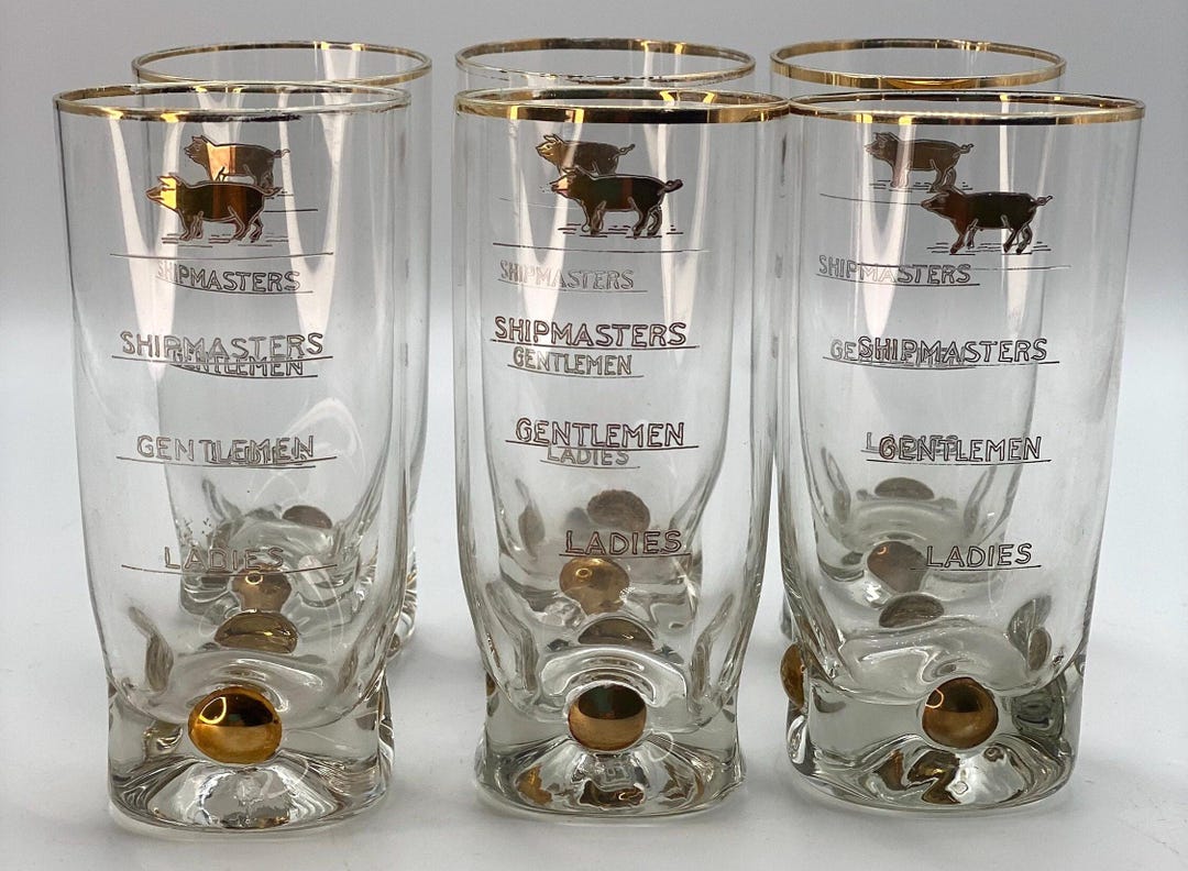 Rare Set of 6 Shot Glasses With Shipmasters, Gentlemen and Ladies ...