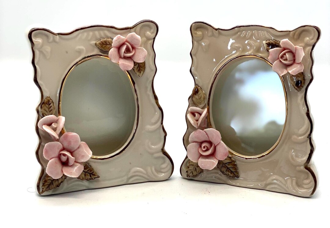 Vintage Floral Bone China Picture Frames X 2. With Beautiful Pink Roses ...