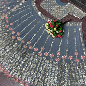 Designer Grey Georgette Lehenga Choli With Georgette Material and ...
