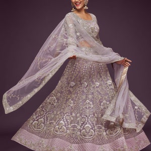 Amaging Lavender Soft Net Lehenga Choli With Embroidery Glitter Work ...