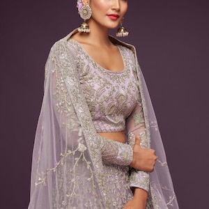 Amaging Lavender Soft Net Lehenga Choli With Embroidery Glitter Work ...