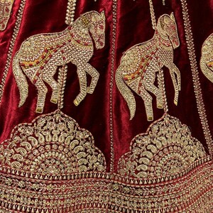Maroon Bridal Lehenga Embroidery Work Maroon Velvet Lehenga Choli ...