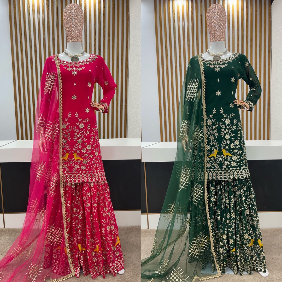 Pink Sharara Suit for Women and Girls With Sequence Embroidery Work ...