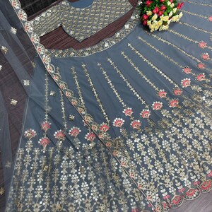 Designer Grey Georgette Lehenga Choli With Georgette Material and ...