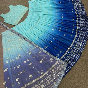 Printed Blue Georgette Lehenga Choli With Printed Embroidery Sequence ...