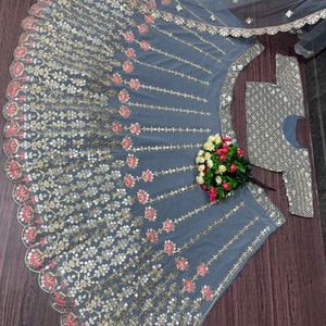 Designer Grey Georgette Lehenga Choli With Georgette Material and ...