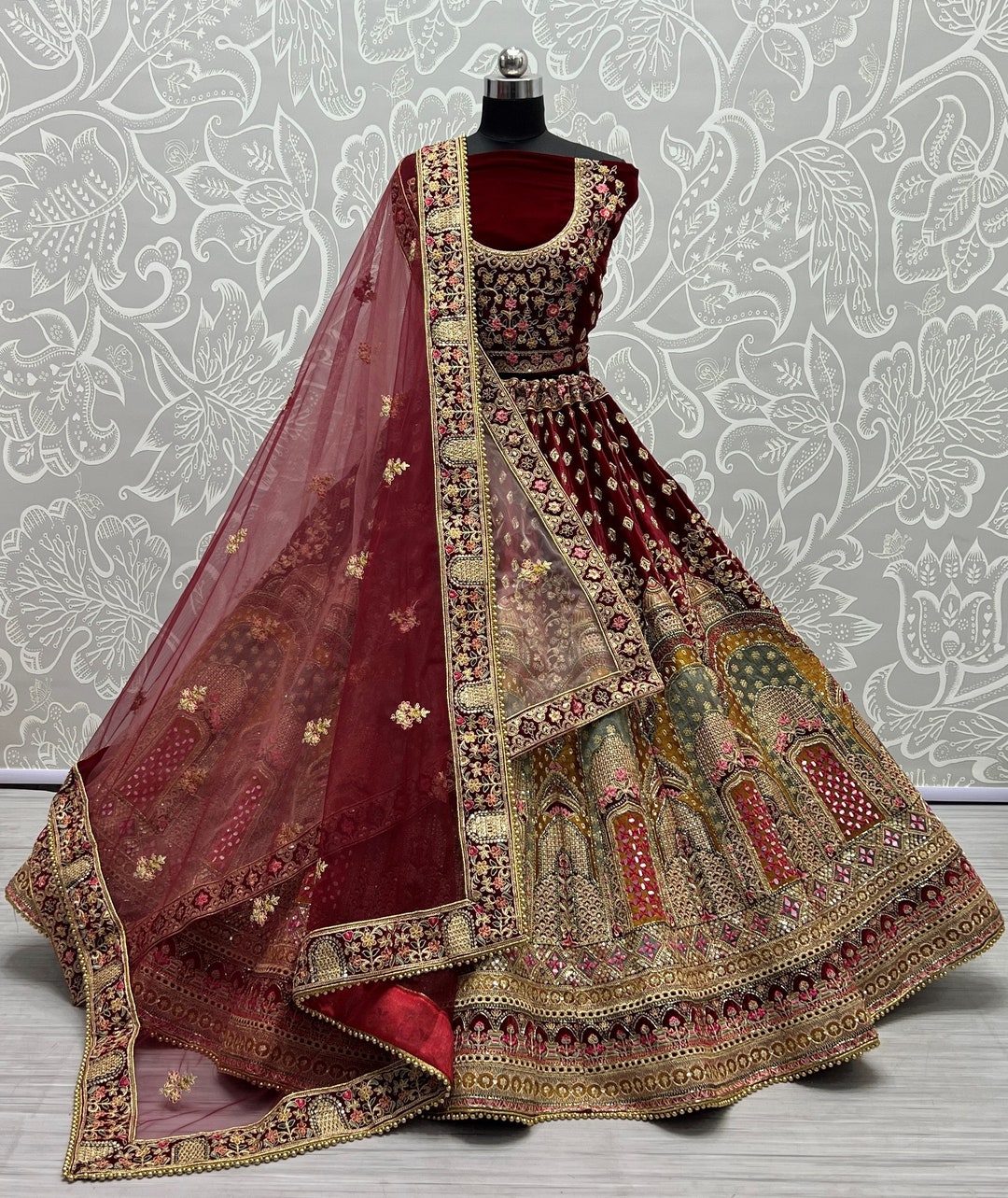 Bridal Velvet Lehenga Choli With Dupatta Indian Designer Ready to Party ...