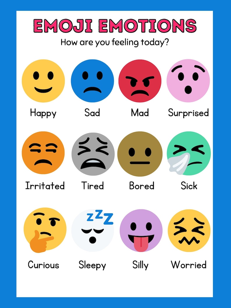 Emoji Emotions Feelings Chart Poster for Kids Digital Print - Etsy