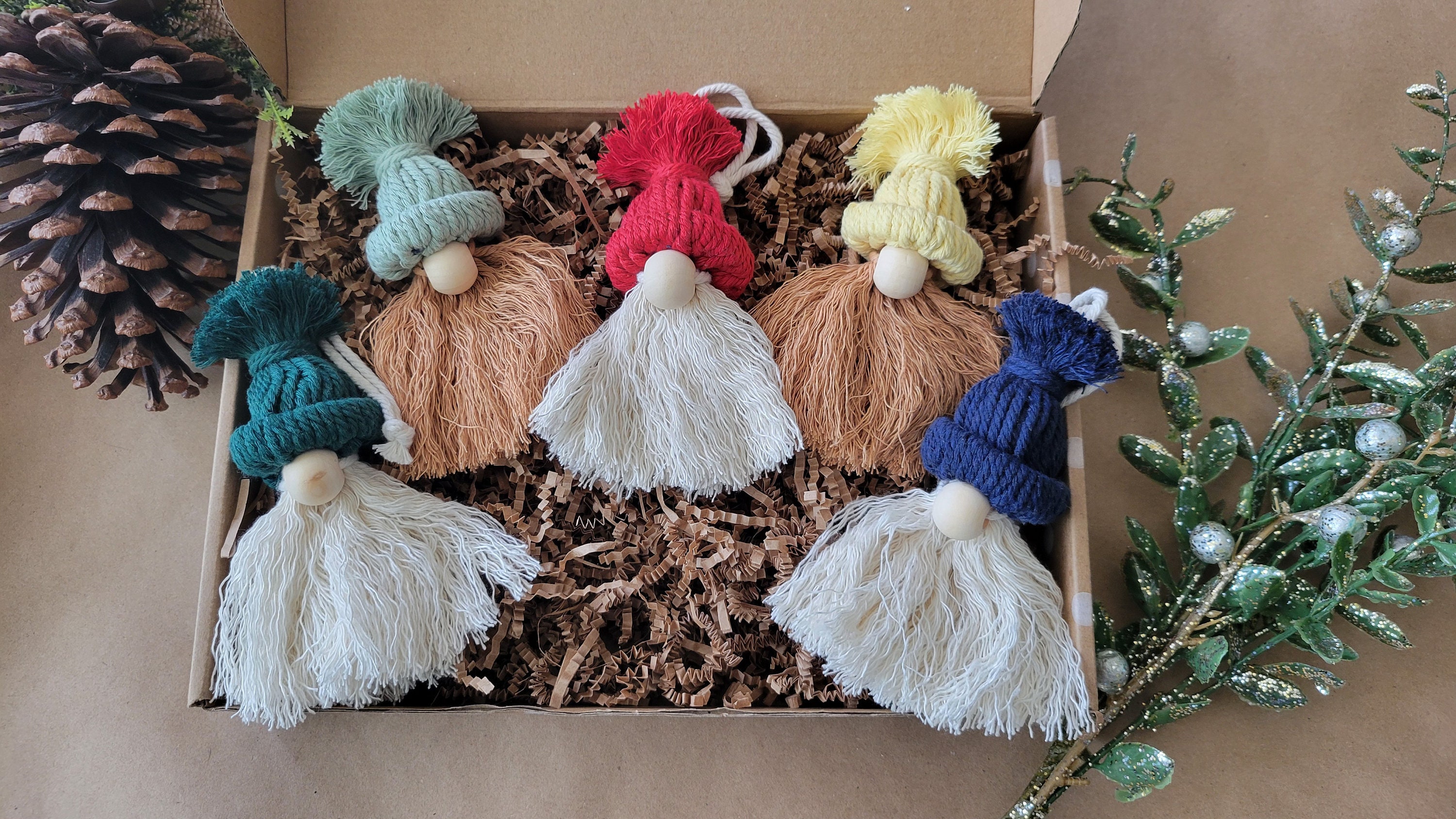 Set of 5 Macrame Gnomes, Macrame Christmas Gnomes, Macrame Ornaments ...