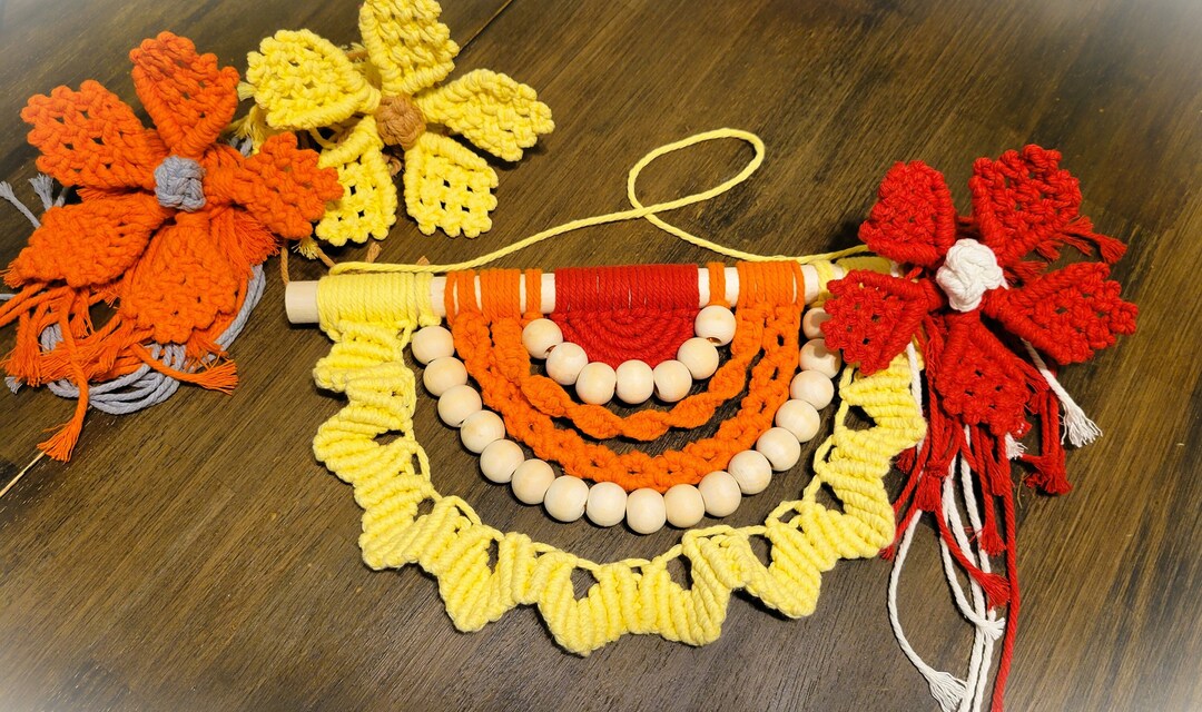 Macrame Nursery Wall Hanging, Macrame Sun Wall Hanging, Macrame Flowers, Macrame Pastel Decor - Etsy