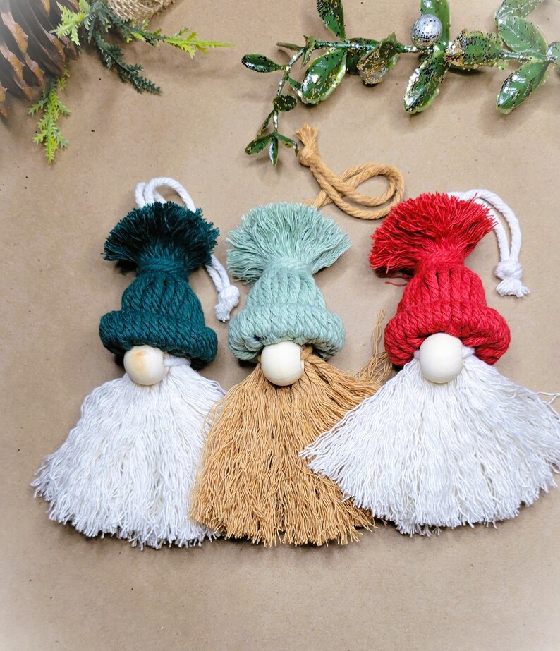 Set of 5 Macrame Gnomes, Macrame Christmas Gnomes, Macrame Ornaments ...
