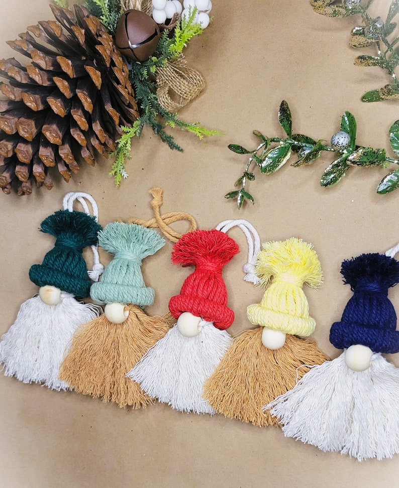 Set of 5 Macrame Gnomes, Macrame Christmas Gnomes, Macrame Ornaments ...