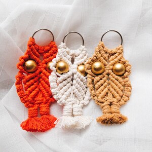 Owl Keychain, Macrame Owl Keychain, Macrame Owl, Owl Charm, Macrame Charms, Owl Zipper Charm ...