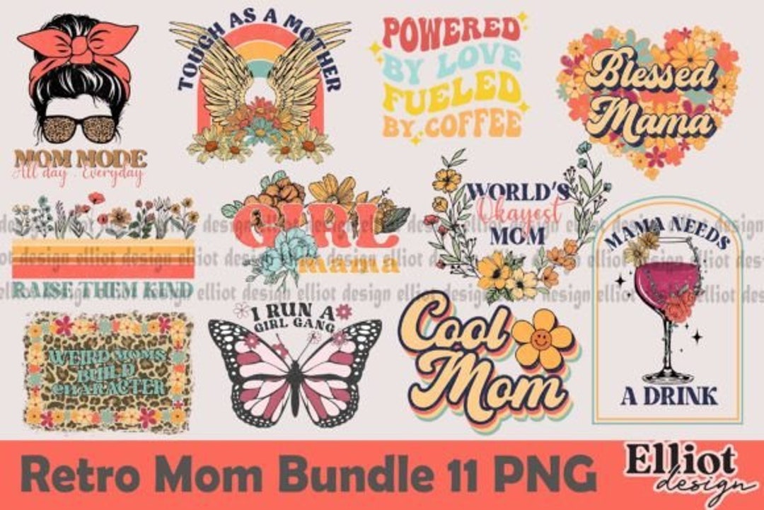 Retro Mom Bundle Sublimation , Mom Svg Bundle Hand Lettered | Mothers ...