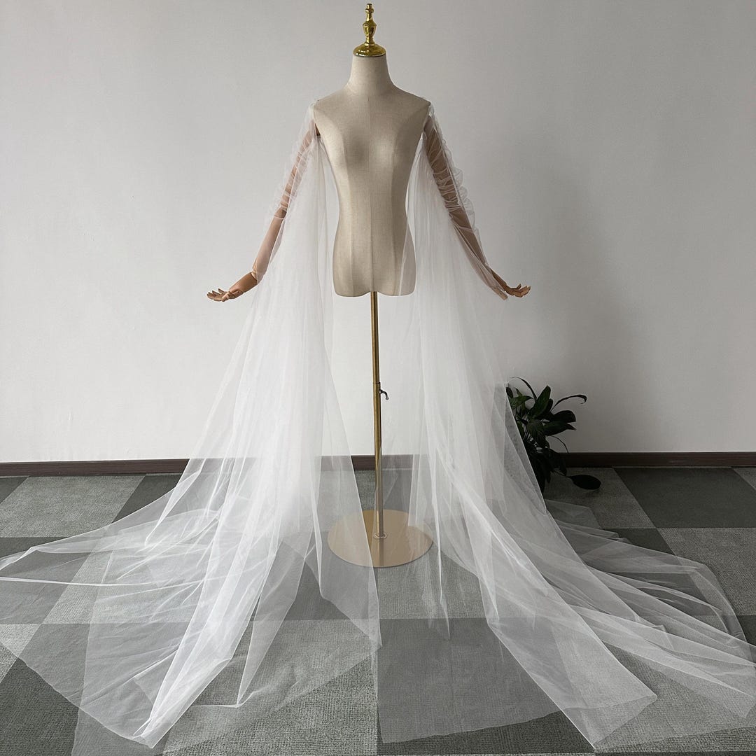 Detachable Tulle Sleeves With Train, Fairy-like Transparent Arm Veils ...