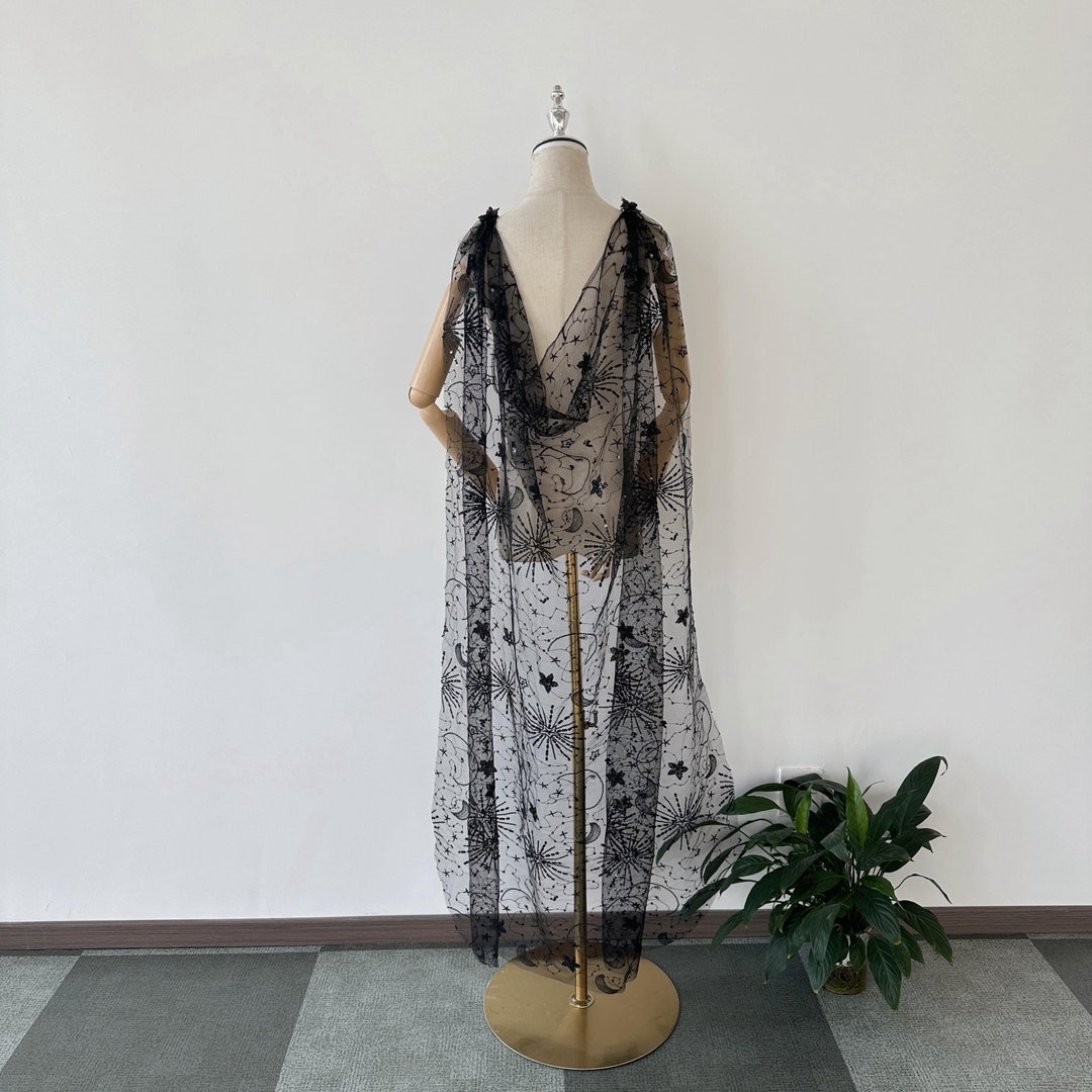 Black Glitter Stars Moon Cape. Romantic Shiny Wedding Cape. Gothic Long ...