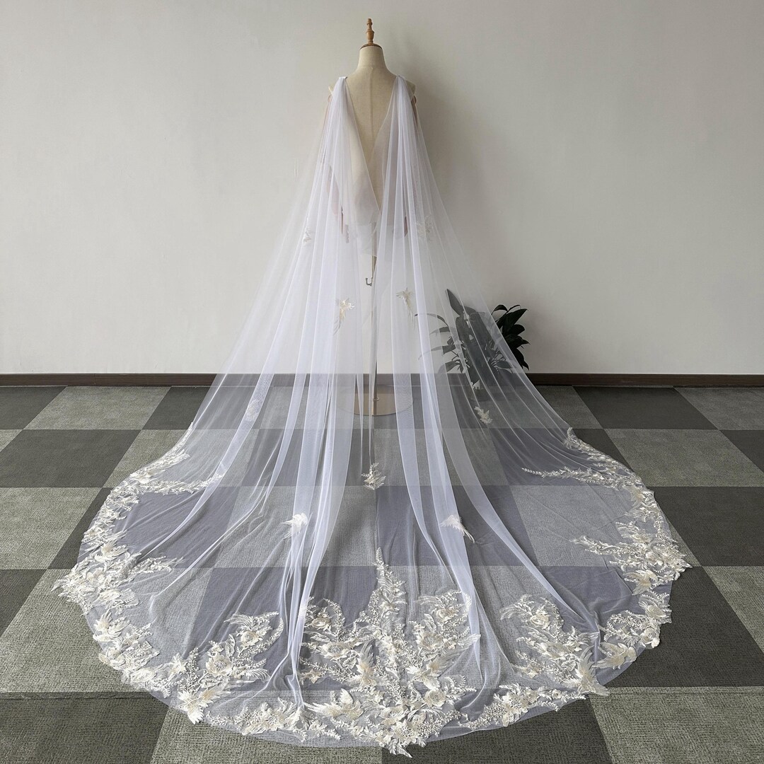 Champagne Embroidered Bird Cape. Unique Lace Cape With Appliques. White ...