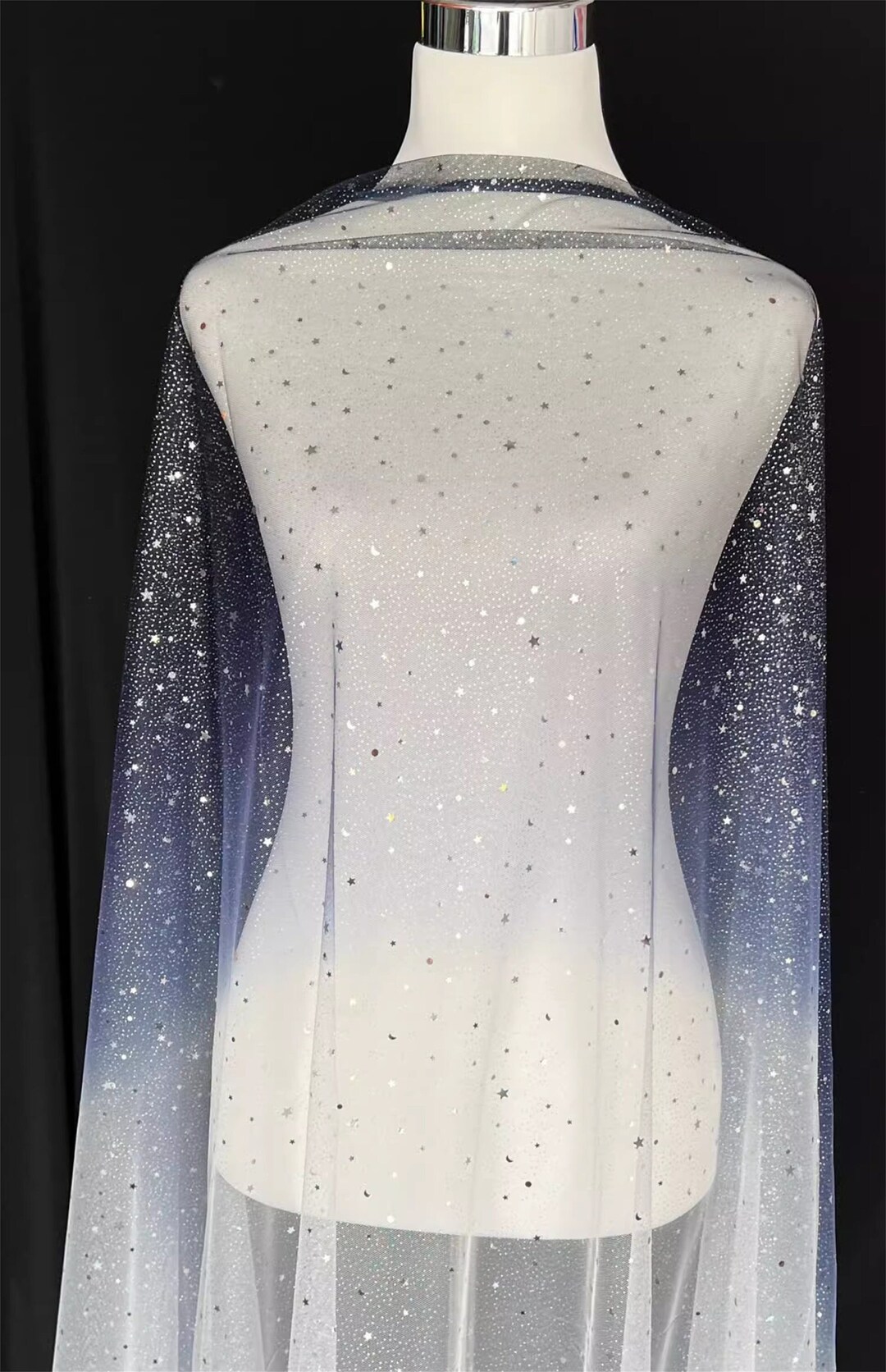 Gradient Blue Tulle Fabric Romantic Starry Sky Party Dress Fabric ...