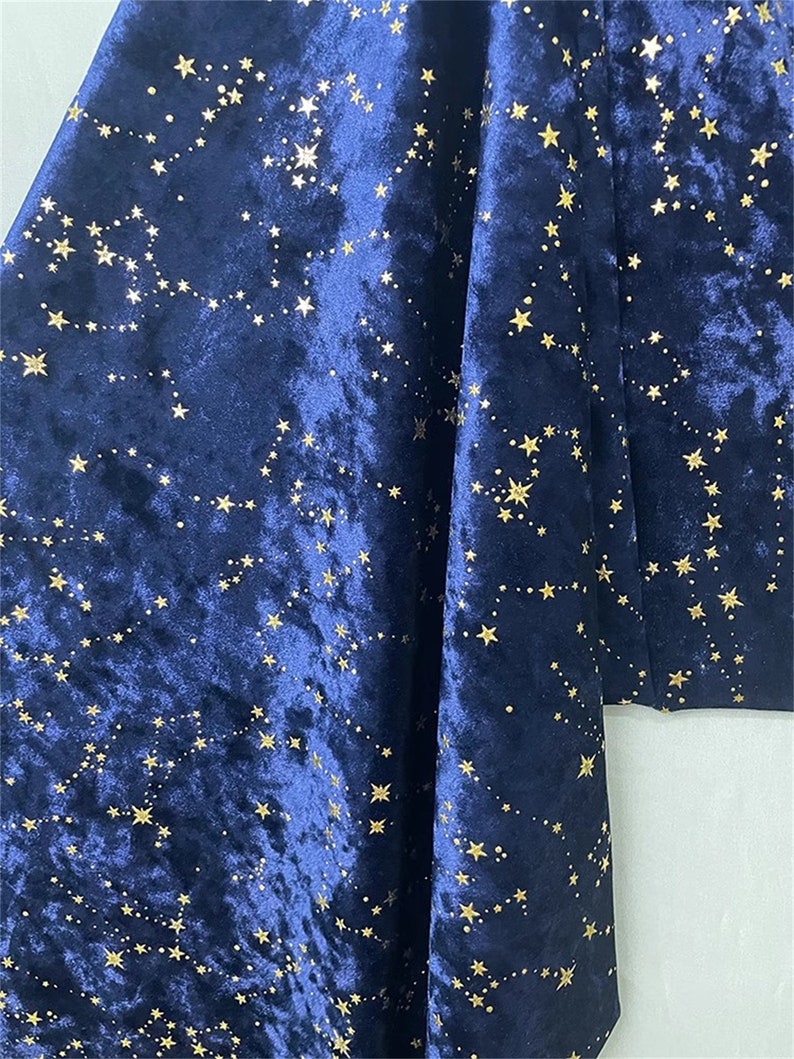 Dark Blue Small Gold Stars Velvet Fabric Soft Handmade Fabric for Cloak ...